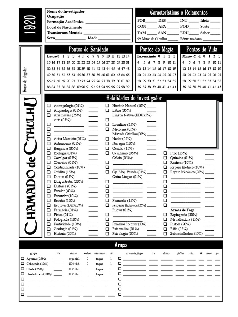 Ficha CoC - 1920 | PDF | Tecnologia militar | Perigos