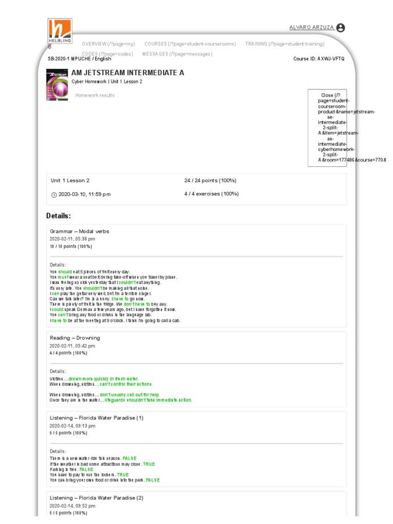 Homework Results American Jetstream Intermediate A | PDF
