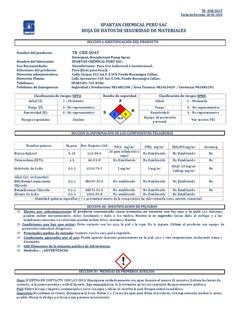 TB Cide Quat - MSDS Rtu | PDF | Combustión | Pesticida