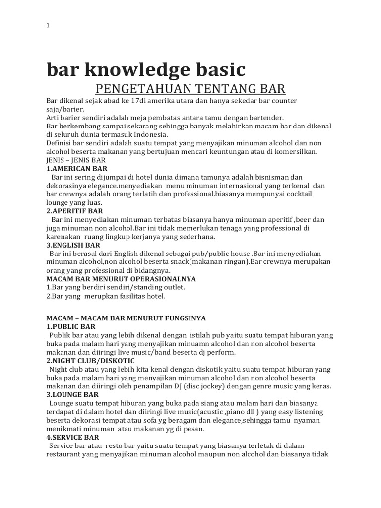 Bar Knowledge Basic (Indonesian) | PDF