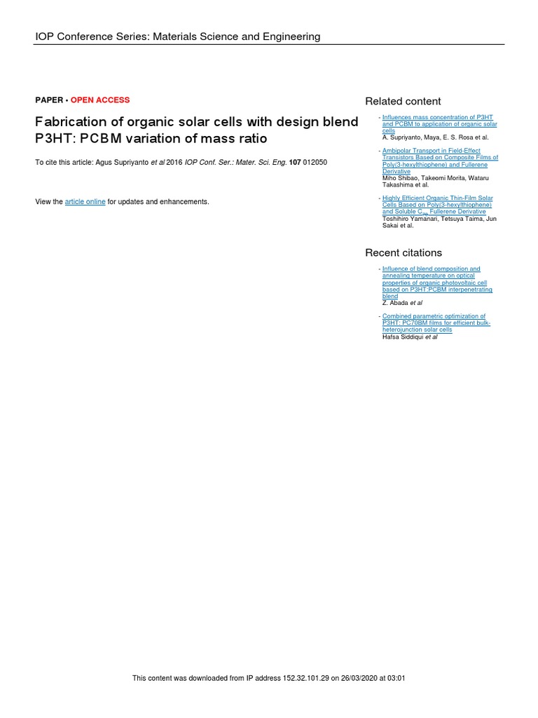 PCBM P3HT Ratio PDF | PDF | Solar Cell | Absorption Spectroscopy