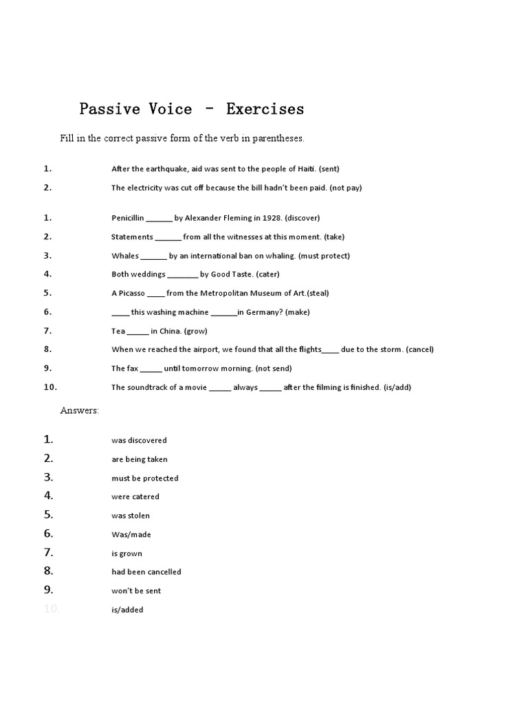 Passive Voice - Exercises | PDF | Language Arts & Discipline