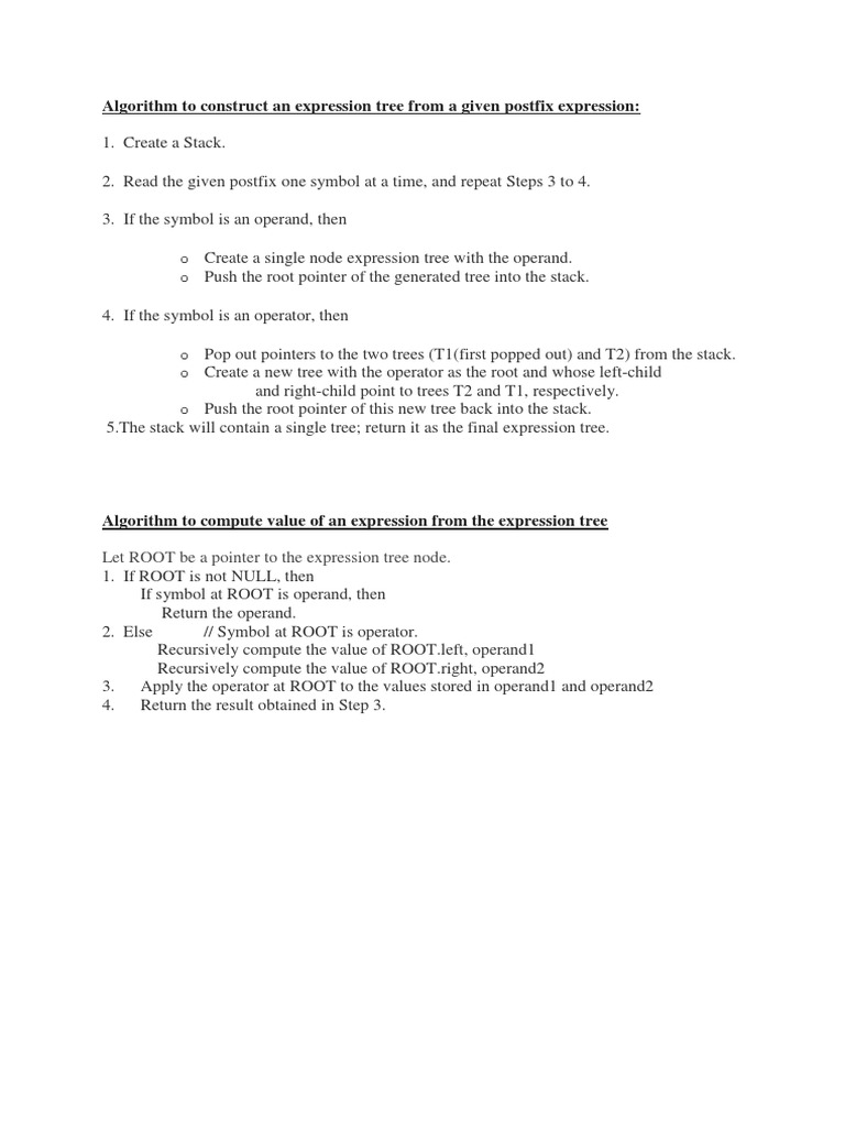 Expression Tree Algorithms Pdf