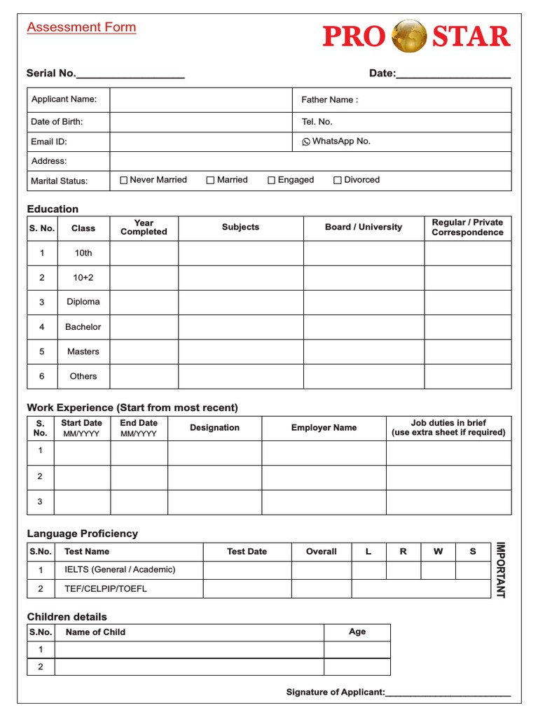 General Assessment Form | PDF | International English Language Testing ...