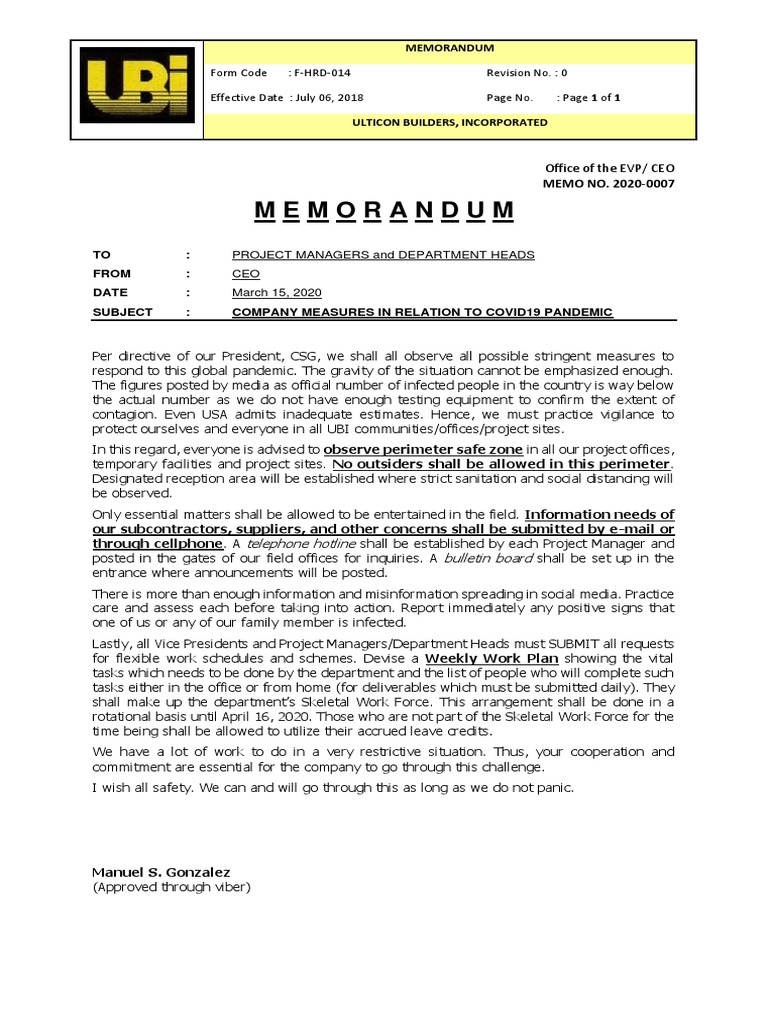 CEO MEMO 0007 Narrative PDF | PDF | Business