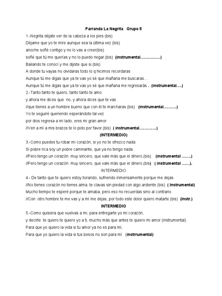 Parranda La Negrita Grupo 5 | PDF | Poesía