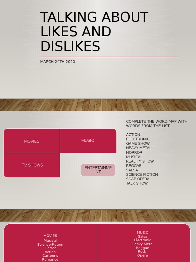 Expressing Likes and Dislikes | PDF | Entertainment | Entertainment ...