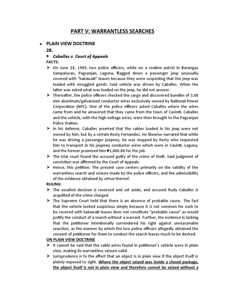 Part V: Warrantless Searches: Plain View Doctrine 28 | PDF | Search And ...