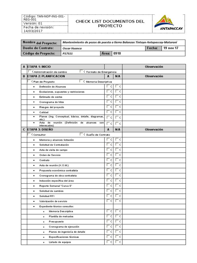 P17S11 RG 001 Check List de Documentos - v1 | PDF | Business | Informática y tecnología de la ...