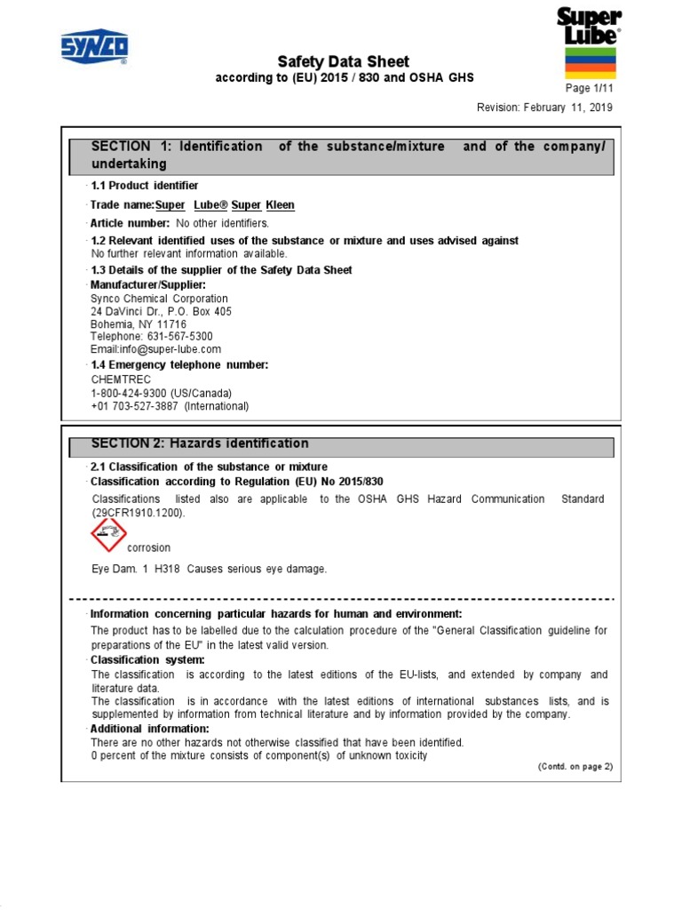 MSDS-Superlube Super Kleen | PDF | Dangerous Goods | Safety