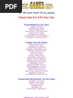 GTA Vice City Cheat Codes | PDF | Sports | Leisure