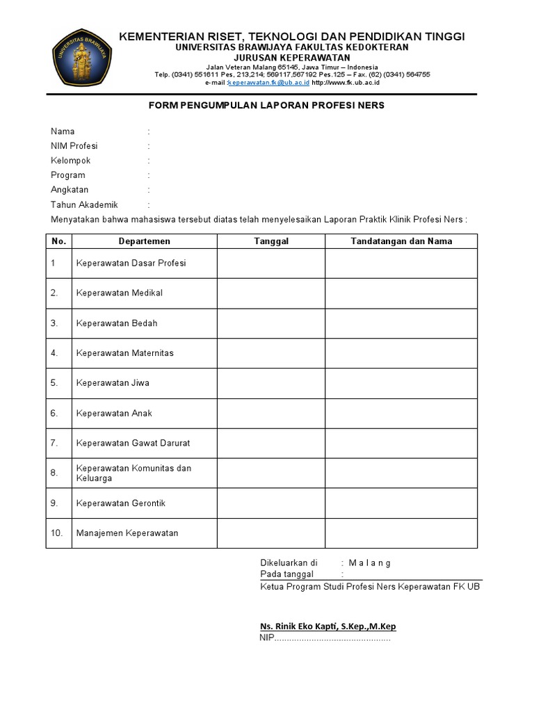 Form Pengumpulan Laporan Profesi Ners | PDF | Pengembangan Diri