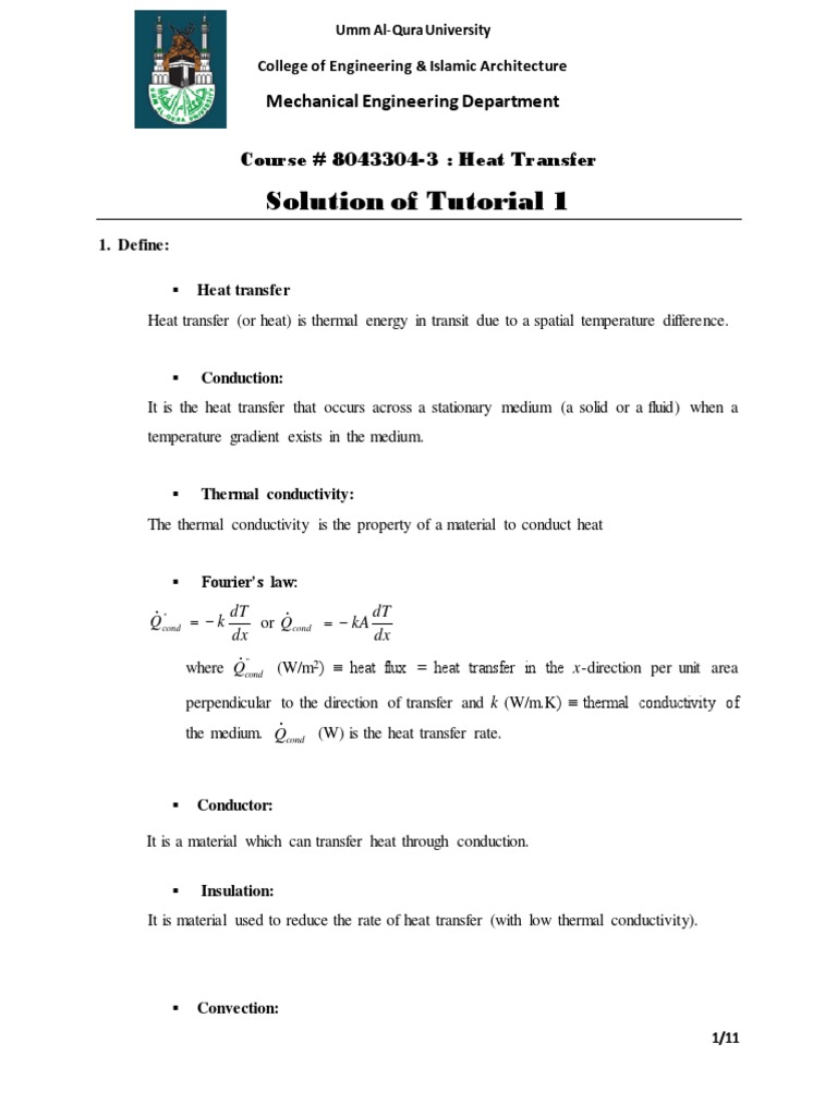 Heat Transfer Tutorial 1 Solution Pdf Pdf Heat Transfer Thermal