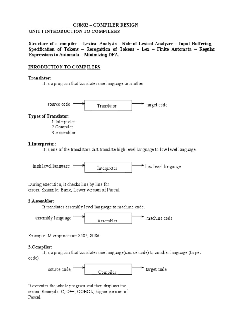 Unit 1 | PDF | Parsing | Compiler