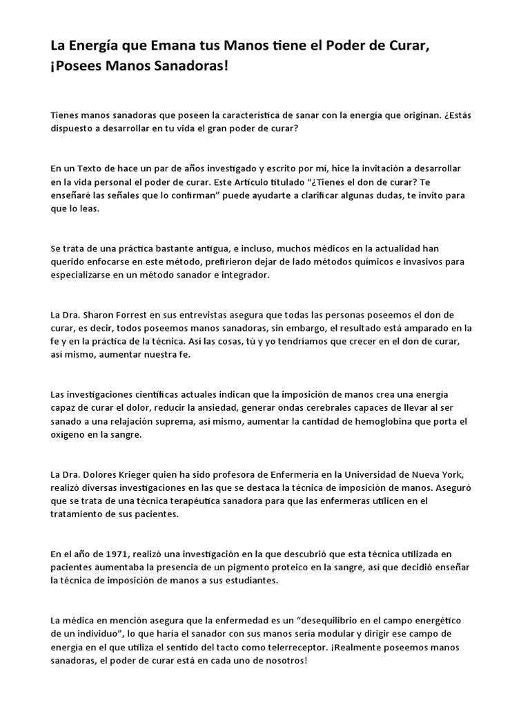 La Energía Que Emana Tus Manos Tiene El Poder de Curar | PDF | Reiki | Tratamiento de salud