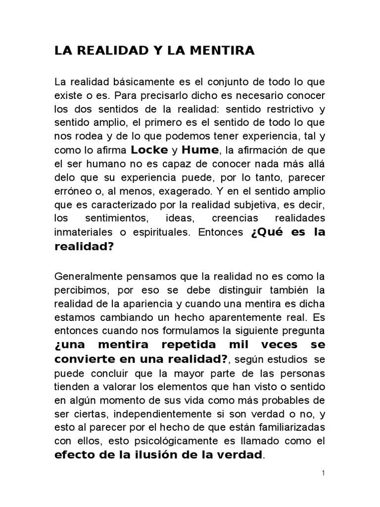 La Realidad Y La Mentira Pdf Mentira Verdad