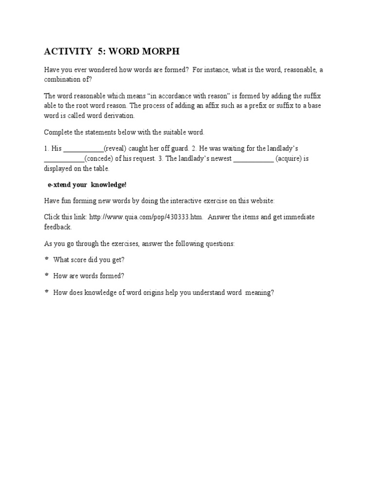 Activity 5: Word Morph | PDF