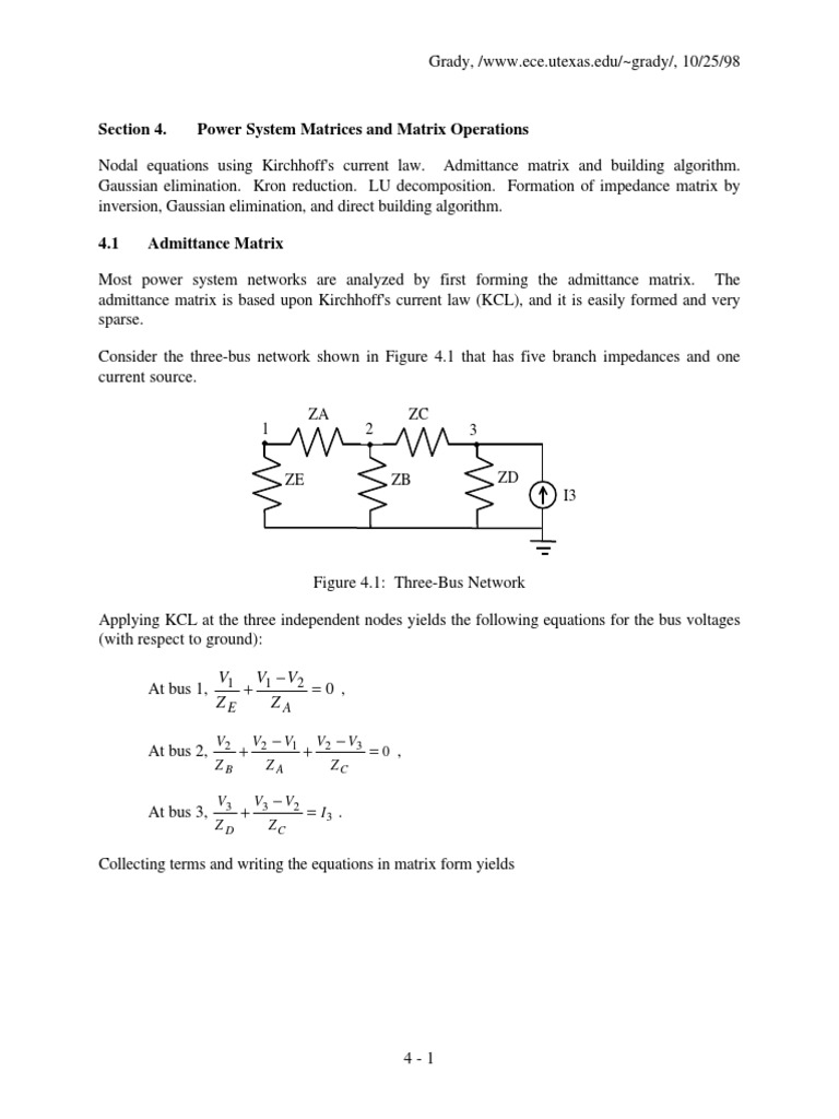 Section 4. Power System Matrices and Matrix Operations: 1 2 3 ZE ZA ZC | PDF | Matrix ...