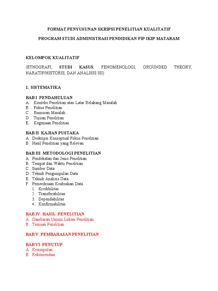 Format Penyusunan Skripsi Penelitian Kualitatif | PDF