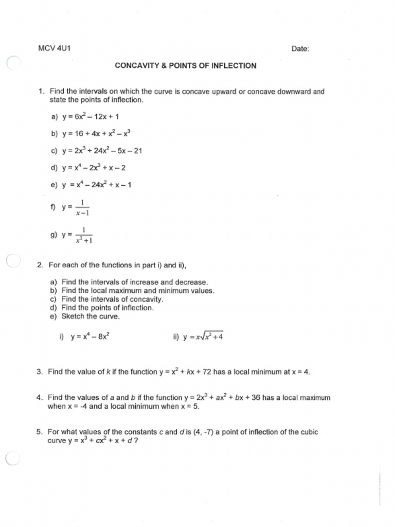 4.3 Concavity & Points of Inflection Worksheet | PDF