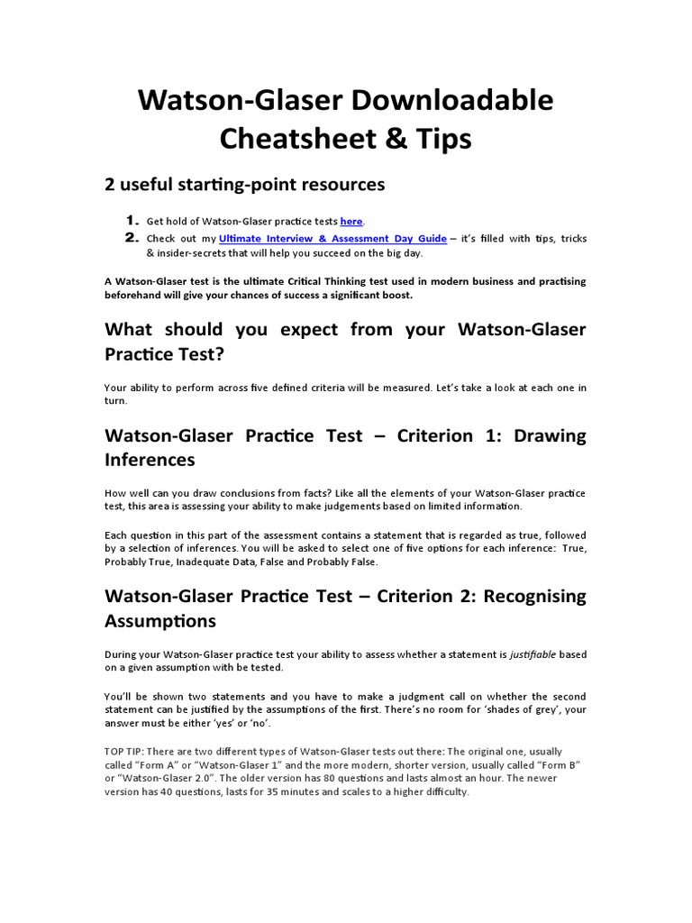Watson-Glaser Downloadable Cheatsheet & Tips: 2 Useful Starting-Point ...