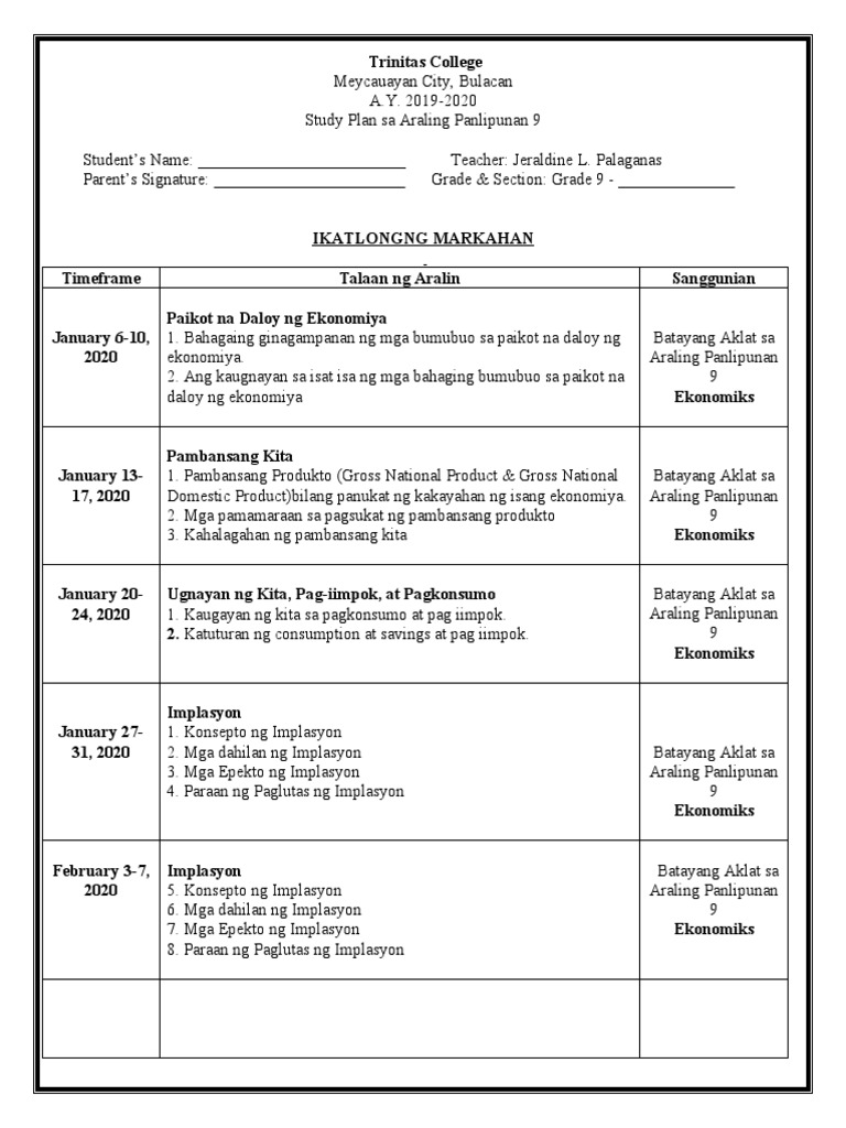 3rd Quarter Study Plan | PDF