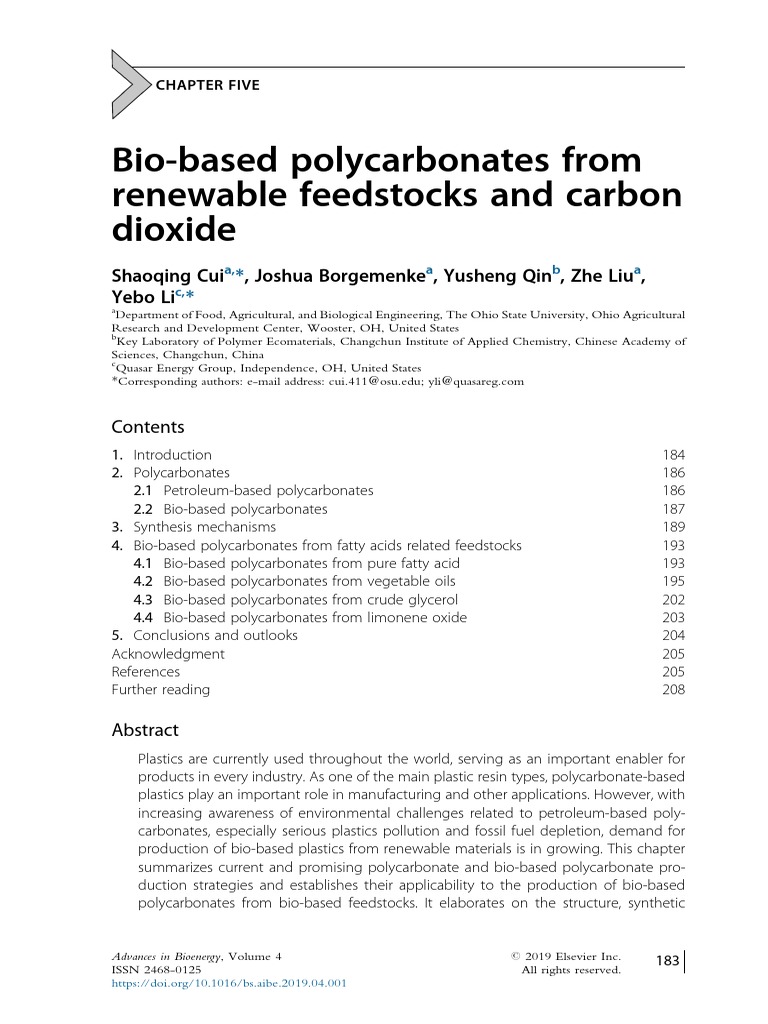 Bio-Based Polycarbonates From Renewable Feedstocks and Carbon Dioxide ...