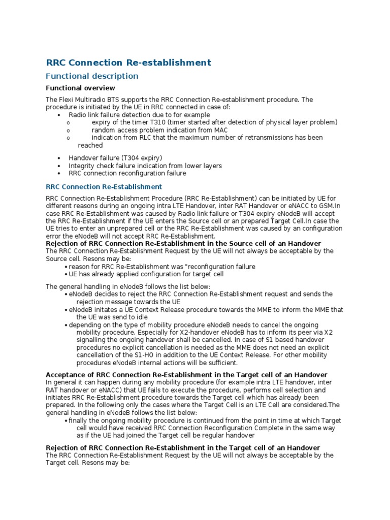 RRC Re-Establishment Guide | PDF | Telecommunications | Wireless