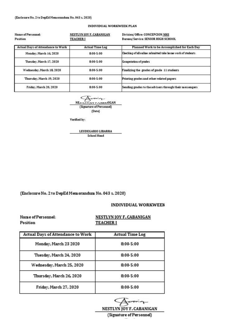 Individual Workweek Plan | Download Free PDF | Workweek And Weekend | Public Sphere