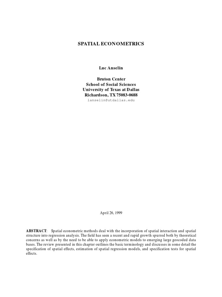 Spatial Econometrics Overview | PDF | Spatial Analysis | Covariance Matrix