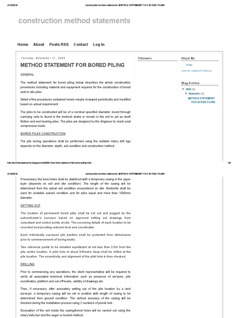 Construction Method Statements: Method Statement For Bored Piling | PDF ...