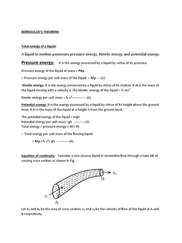 Pressure Energy:: A Liquid in Motion Possesses Pressure Energy, Kinetic ...