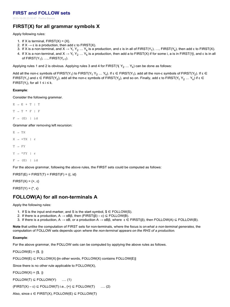 FIRST and FOLLOW sets explained | PDF | Applied Mathematics | Software ...