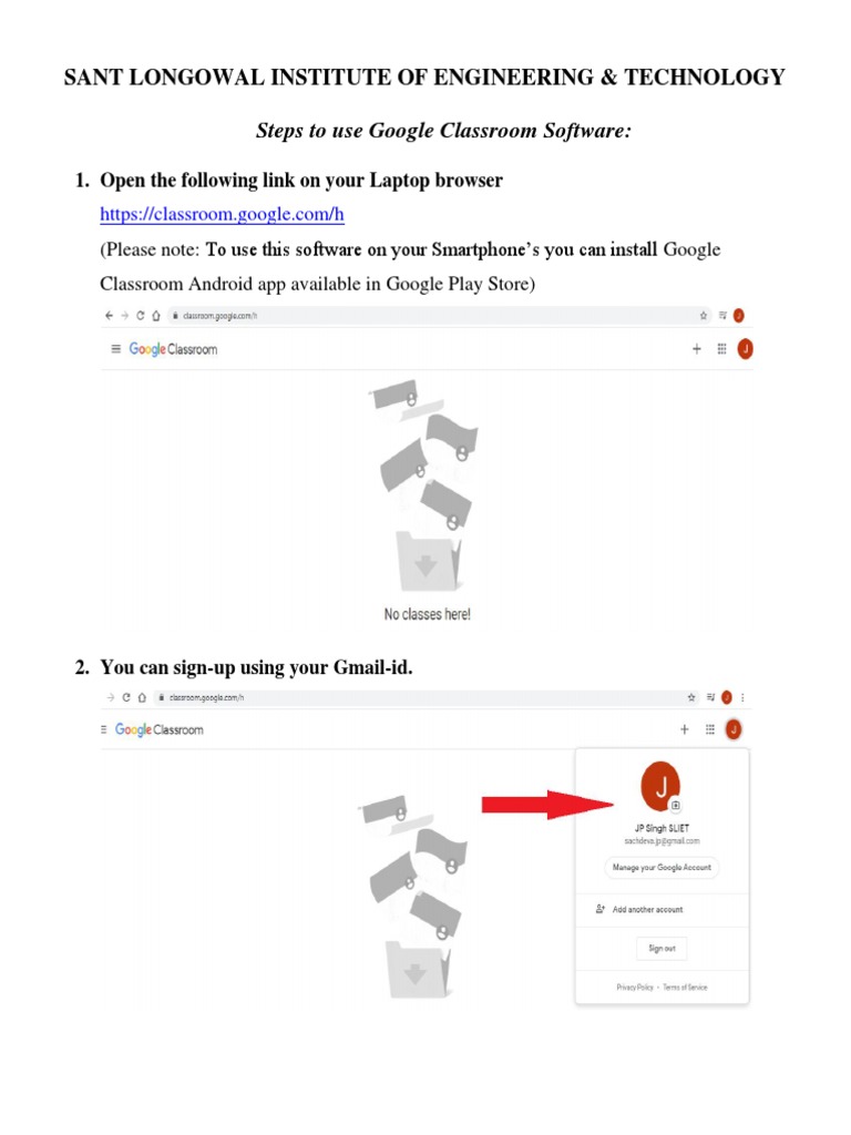 Steps To Use Google Classroom Software:: Sant Longowal Institute of ...