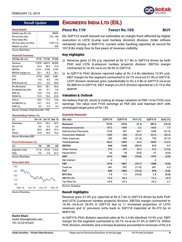 Engineers India Q3FY19 Earnings Analysis | PDF | Financial Analyst ...