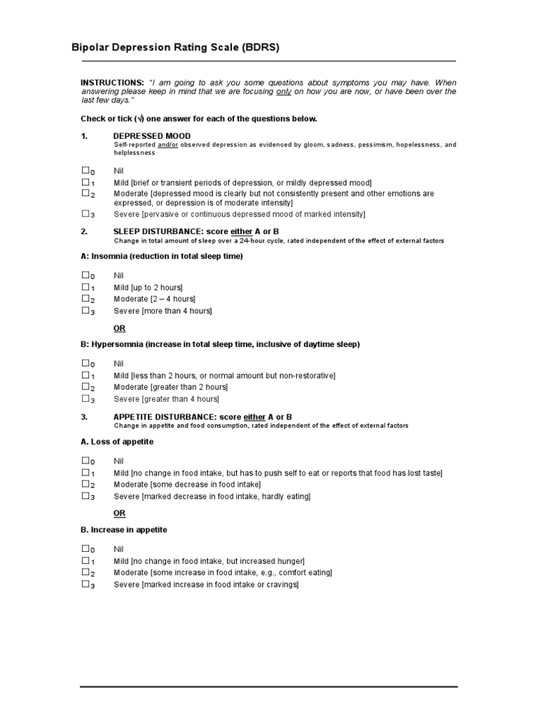 Bipolar Depression Rating Scale (BDRS) | PDF | Depression (Mood) | Mood ...