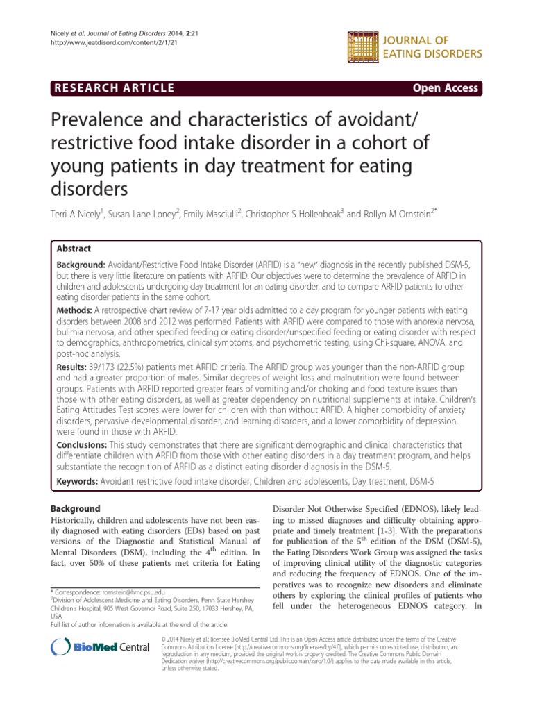 Prevalence and Characteristics of Avoidant/ Restrictive Food Intake ...