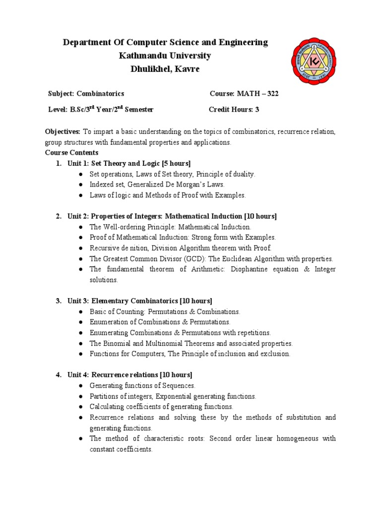 MATH 322 Combinatorics (III-II) CS1581328394 | PDF | Discrete Mathematics | Group (Mathematics)