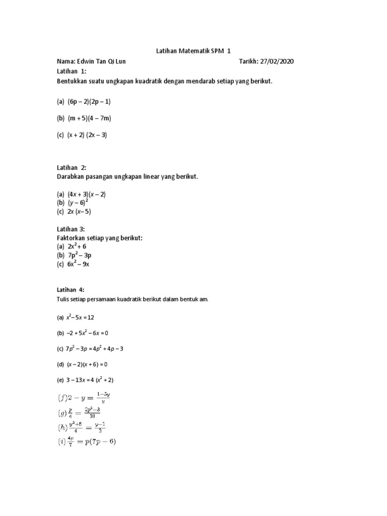 Latihan Ungkapan Algebra PDF | PDF