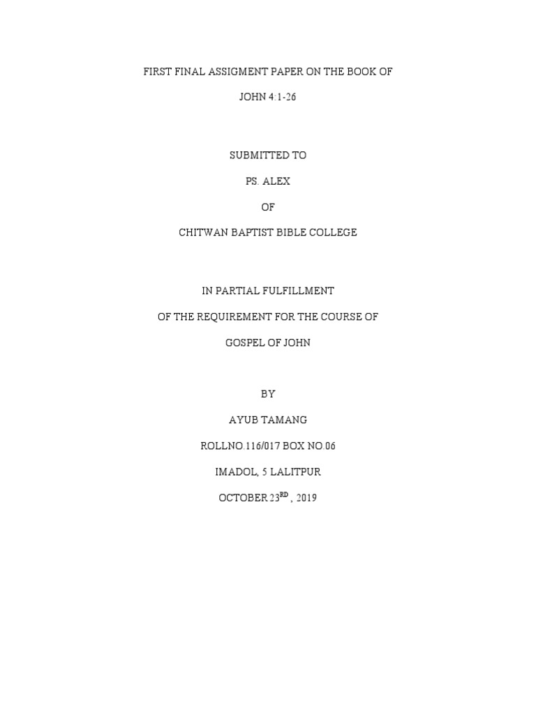 Exegetical Paper On John 4:1-26 | PDF | Samaritans | Jesus