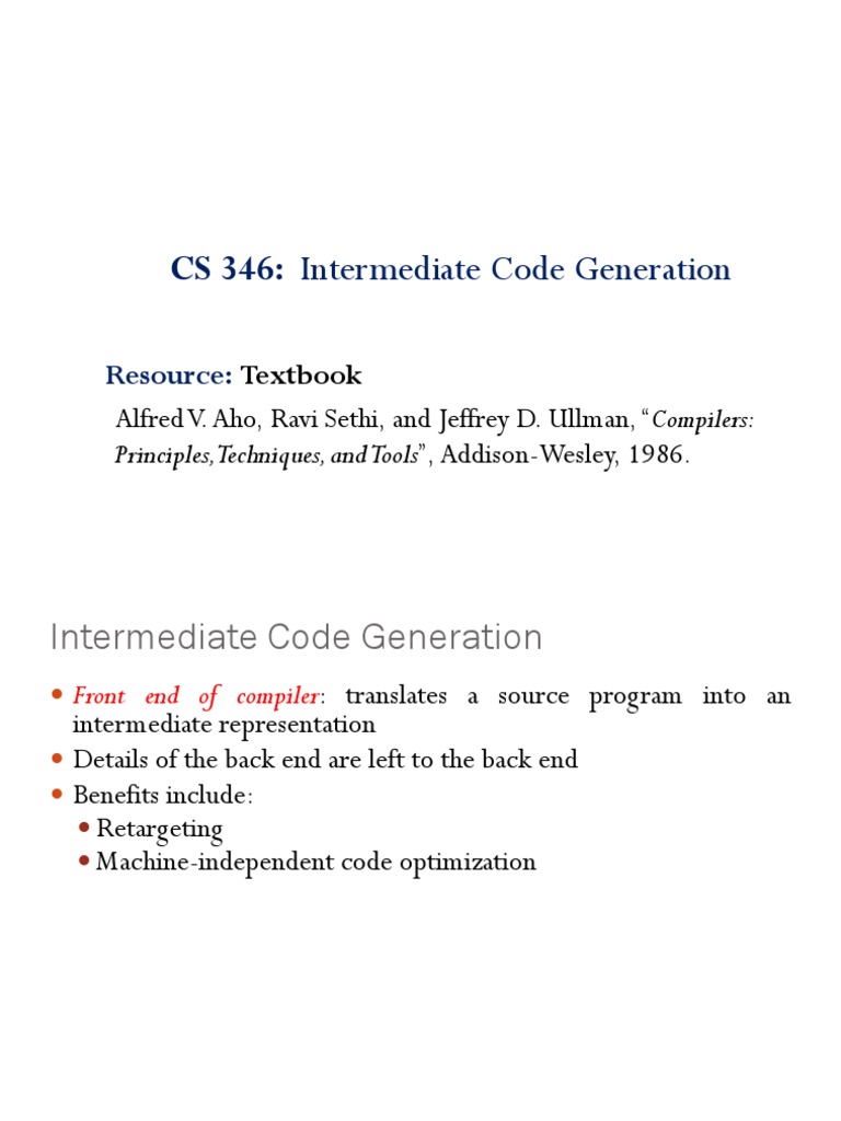 CS 346: Intermediate Code Generation: Resource | PDF | Control Flow ...