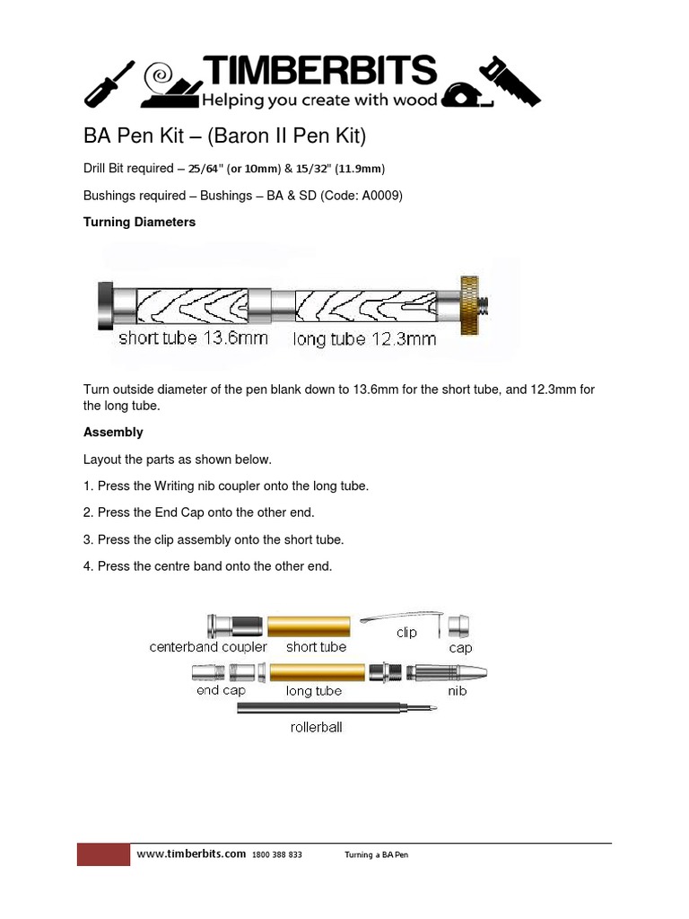 BA Pen Kit - (Baron II Pen Kit) : Turning Diameters | PDF