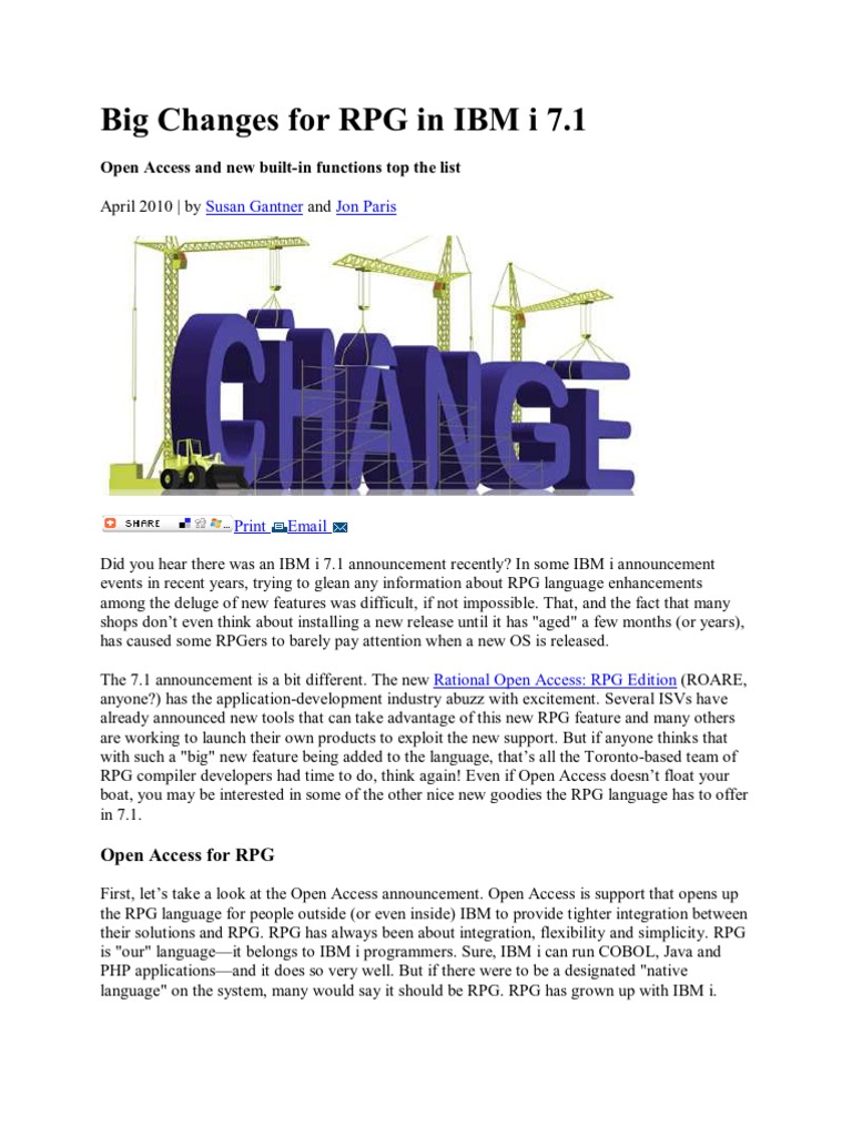 Big Changes For RPG in IBM I 7.1 | Download Free PDF | Ibm Rpg | Subroutine