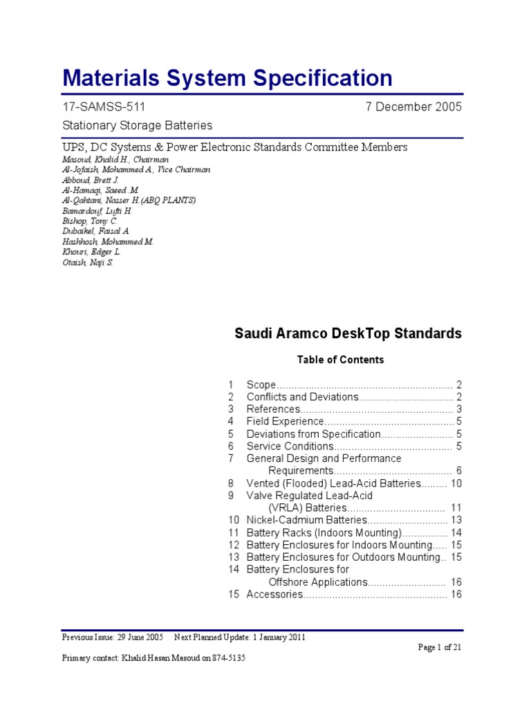 Materials System Specification | PDF | Rechargeable Battery ...