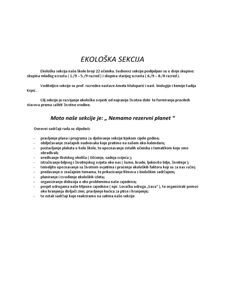 Ekoloaska Sekcija | PDF