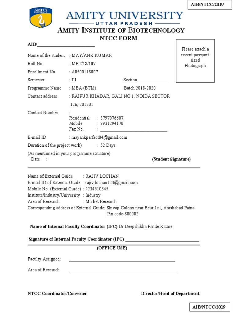 Mity Nstitute OF Iotechnology NTCC Form | PDF | Value Added Tax ...