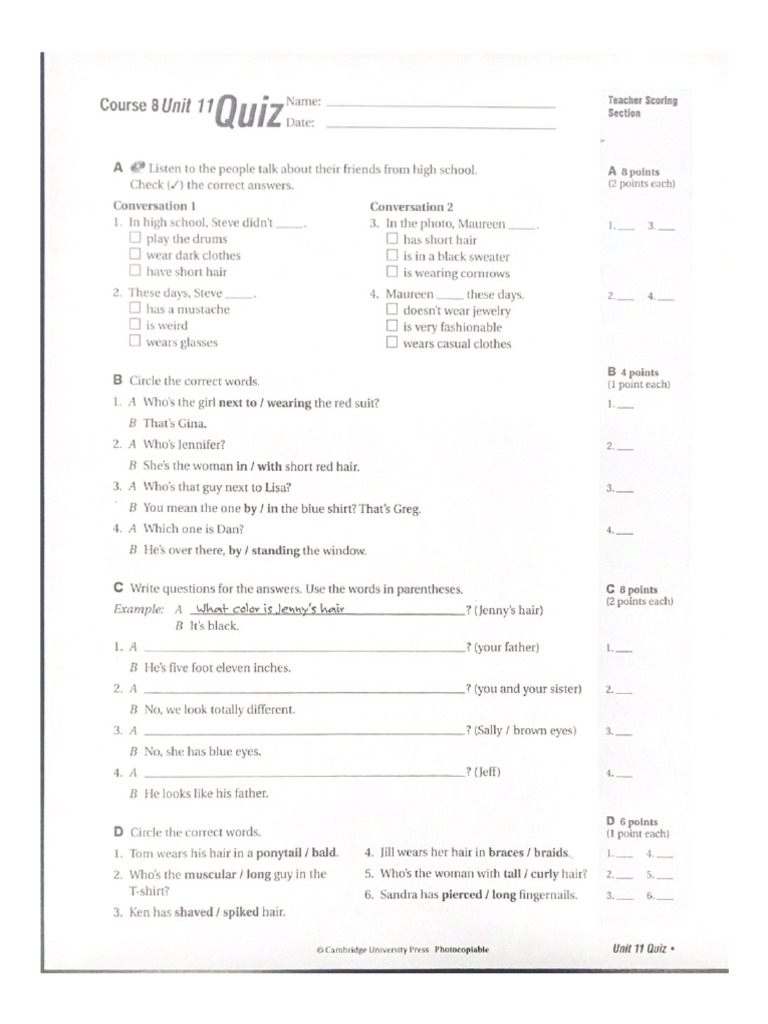 Book 2 Unit 11 Quiz | PDF