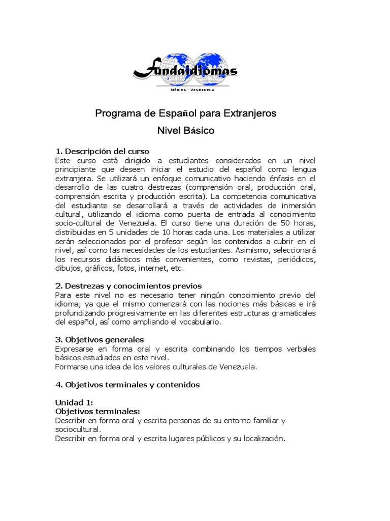 Curso Básico de Español para Extranjeros | PDF | Verbo | Adjetivo