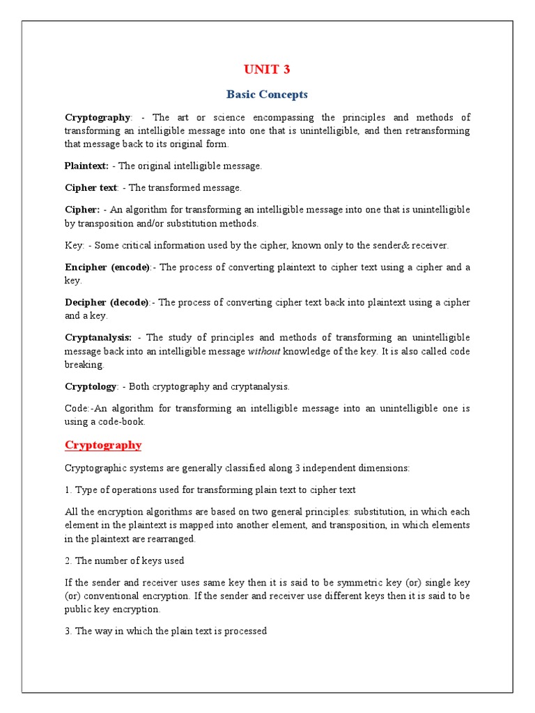 Unit 3: Basic Concepts | PDF | Cipher | Cryptography