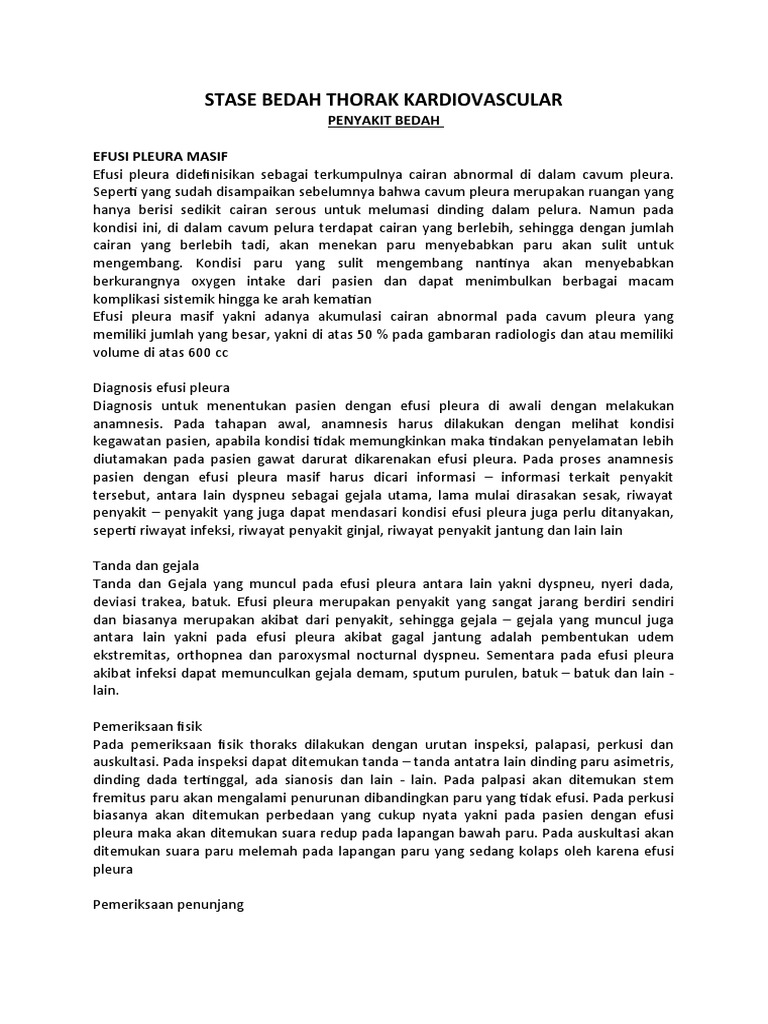 Stase Bedah Thorak Kardiovascular: Penyakit Bedah Efusi Pleura Masif | PDF | Sains & Matematika
